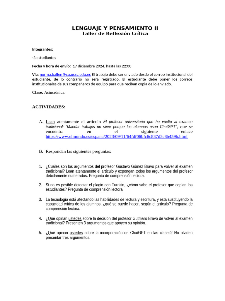 LP2 Taller de Reflexión Crítica 1 (1) | PDF