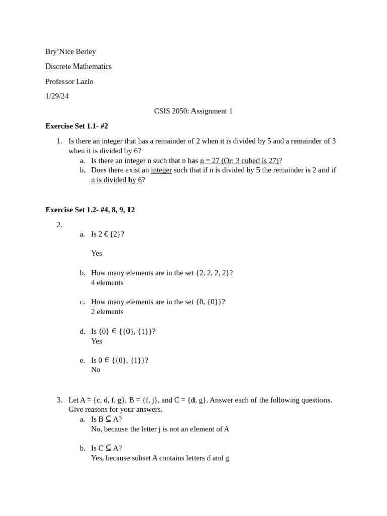 Discrete Maths: Assignment 1 | PDF | Numbers | Rational Number