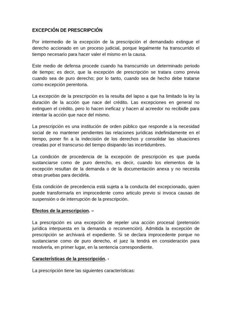 Excepción de Prescripción | PDF | Estatuto de limitaciones | Demanda ...