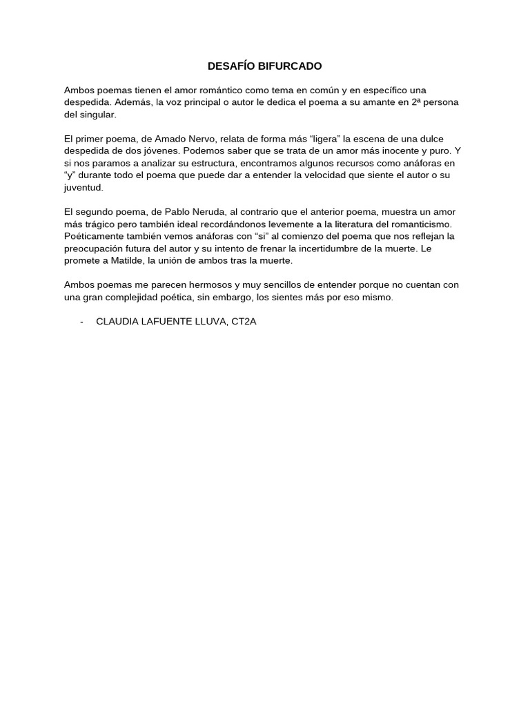 DESAFÍO BIFURCADO - Claudia Lafuente CT2A | PDF