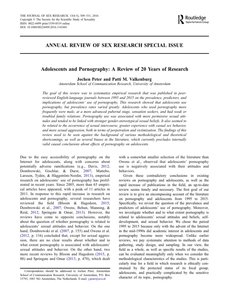 Adolescents and Pornography A Review of 20 Years of Research | PDF | Survey Methodology ...