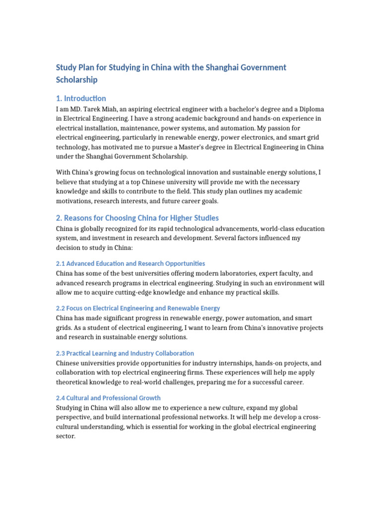 Study Plan China MD Tarek Miah | PDF | Automation | Engineering