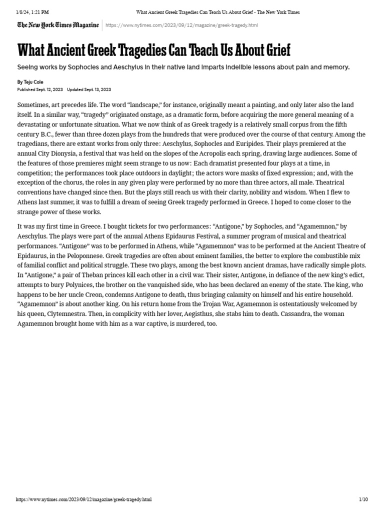 Lessons on Grief from Greek Tragedy | PDF | Agamemnon | Clytemnestra