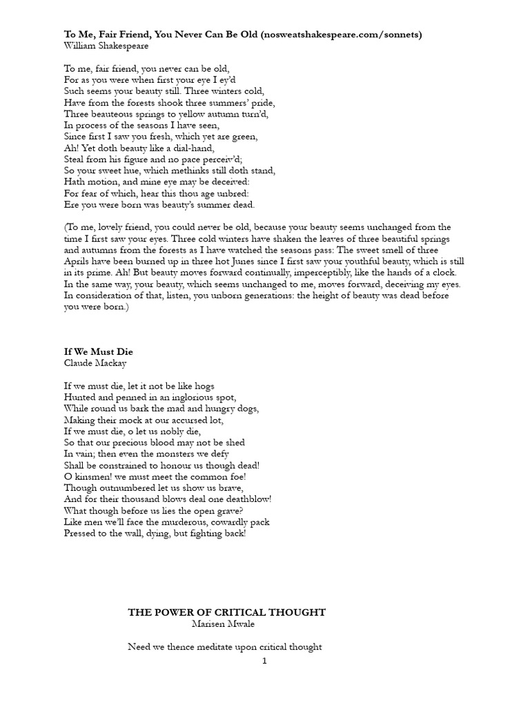 Eng 113 Poems For 2023 | PDF