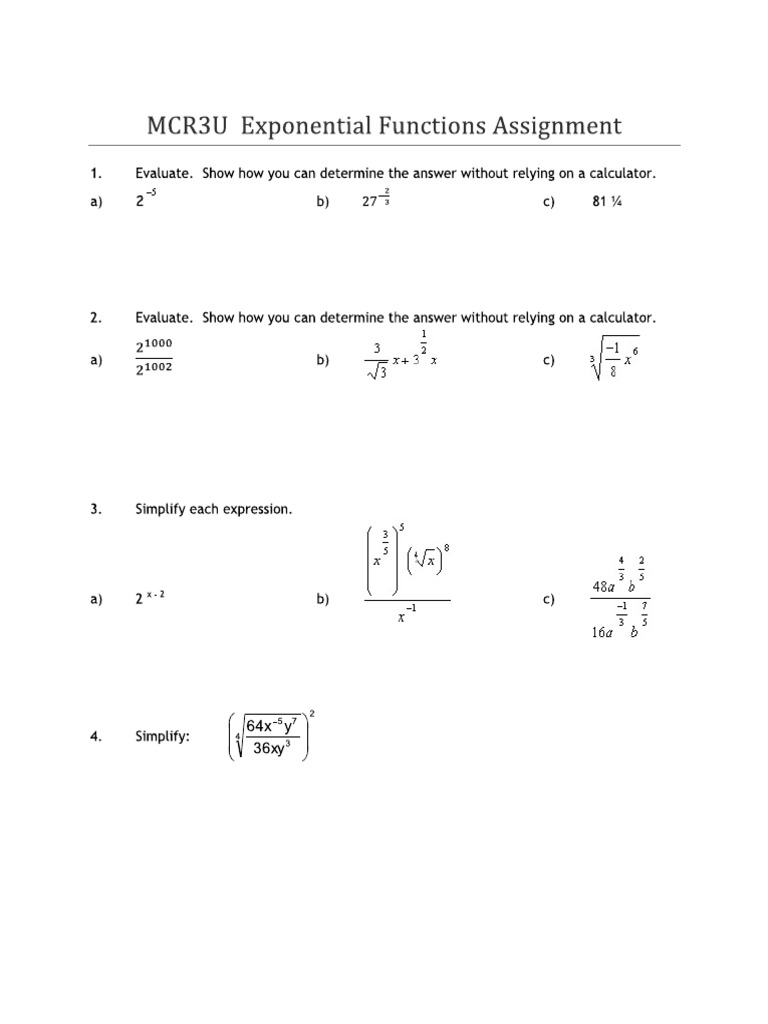 Mcr3u Exponential Functions Worksheet And Notes Pdf