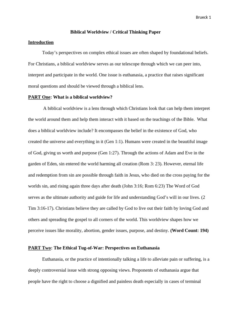 RLGN 105 Biblical Worldview Critical Thinking Paper SNB | PDF | Bible | Sin