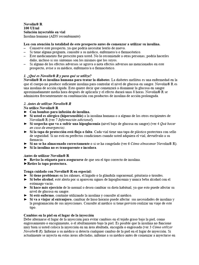 Posologia NOVOLIN® R - SOLUCION INYECTABLE | PDF | Hipoglucemia | Diabetes