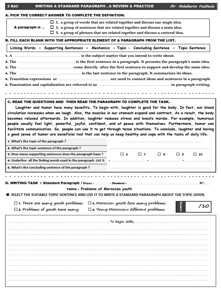 2BAC. Writing A Standard Paragraph | PDF | Laughter | Humour