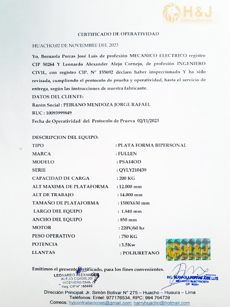 certificado elevador | PDF