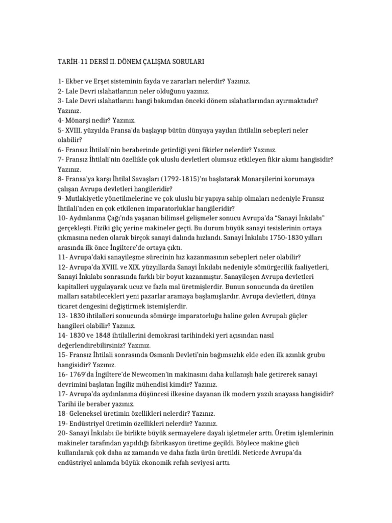 Tarih 11 Calisma Sorulari Guncel | PDF