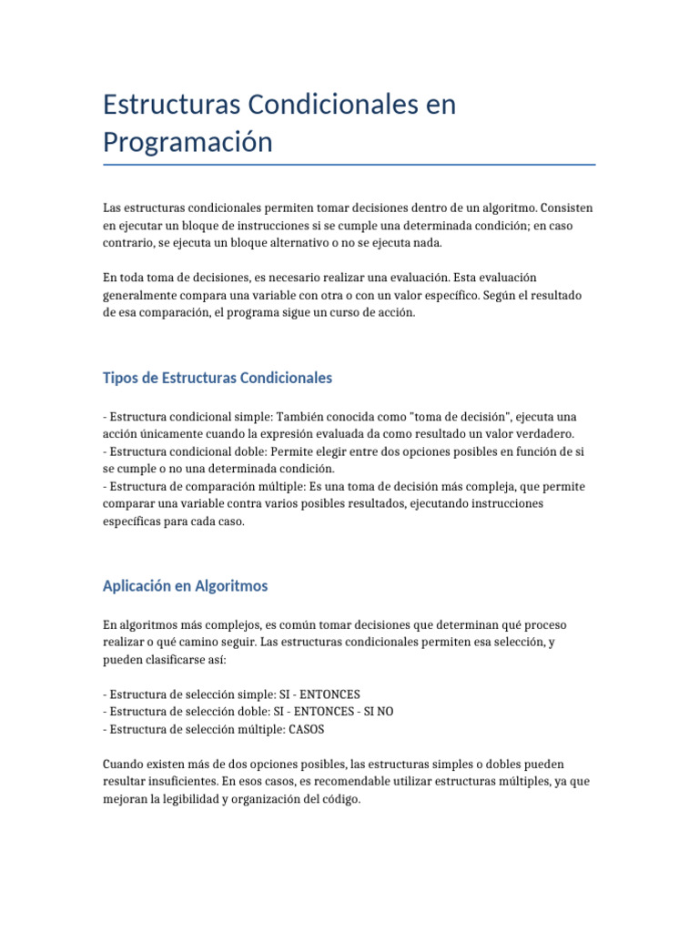 Estructuras Condicionales Programacion | PDF | Algoritmos | Matemáticas ...