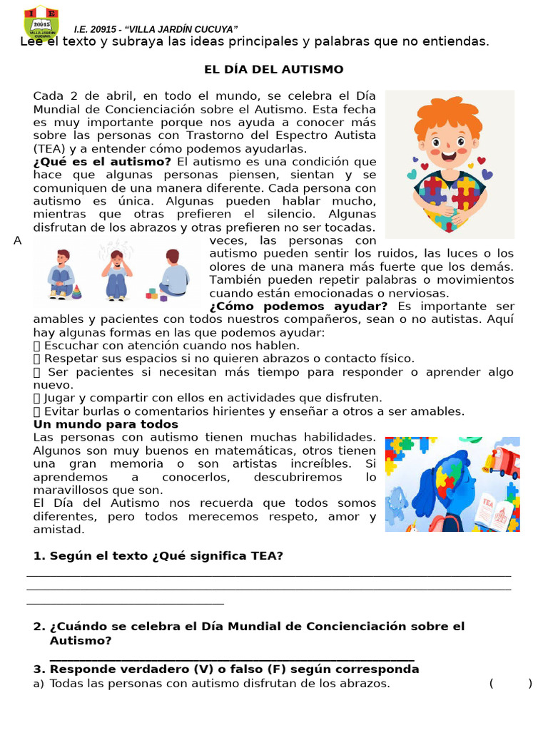 0002 de Abril - Ficha PL Día Del Autismo | PDF | Autismo | Sicología