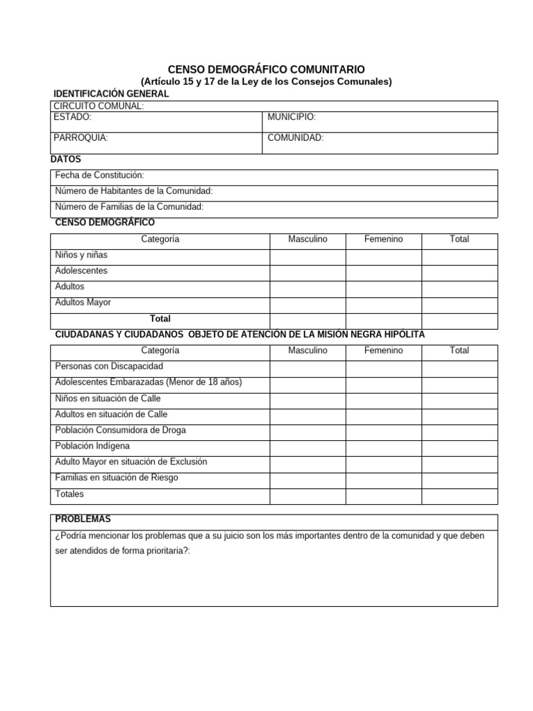 Formato de Censo Demográfico Comunitario | PDF