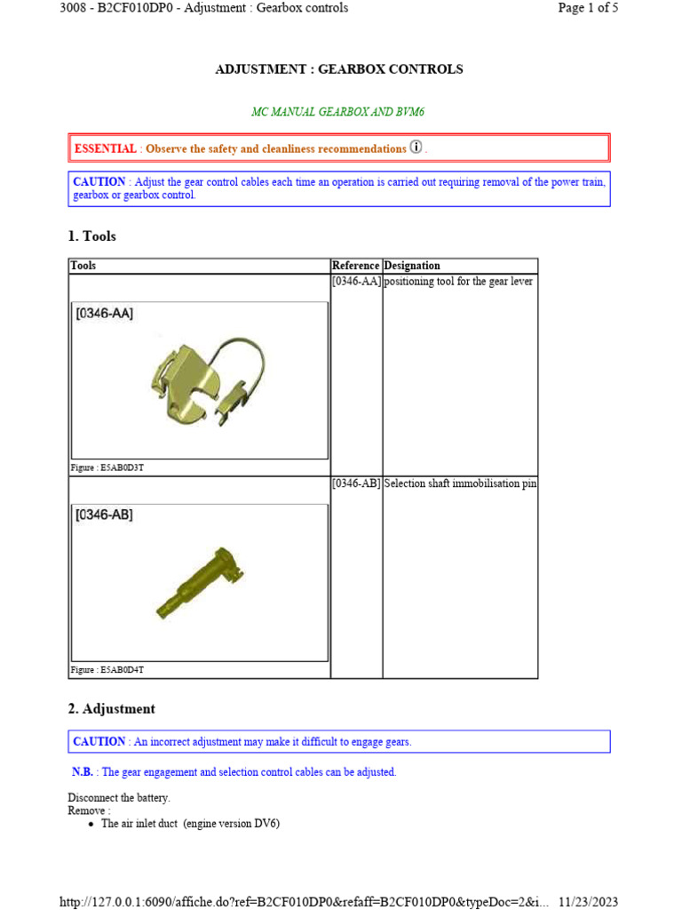 3008 Gearbox Adjustment | PDF | Mechanical Engineering | Equipment