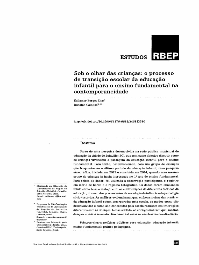 Sob o Olhar Das Crianas. o Processo de Transio Escolar | PDF