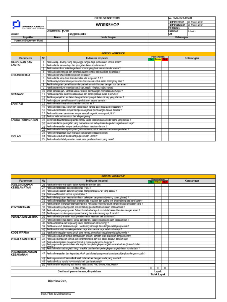 Form Inspeksi Plant | PDF