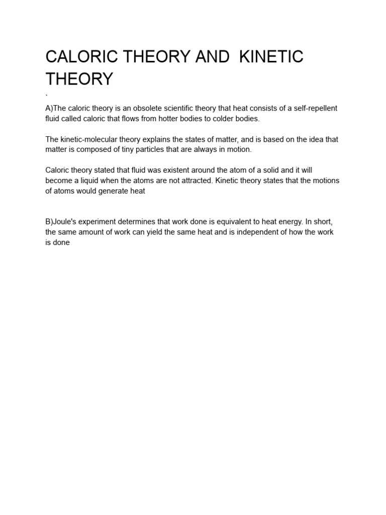 Caloric vs. Kinetic Theory of Heat | PDF