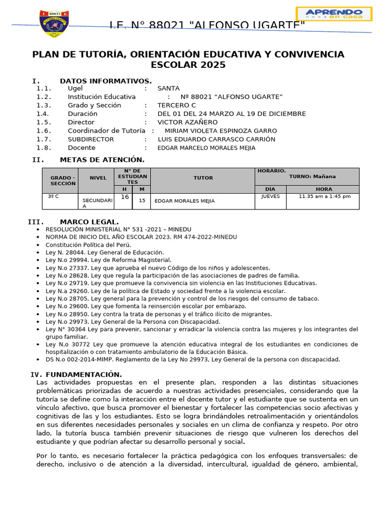 PLAN TUTORÍA 3ro 2025 | PDF | Justicia | Crimen y violencia