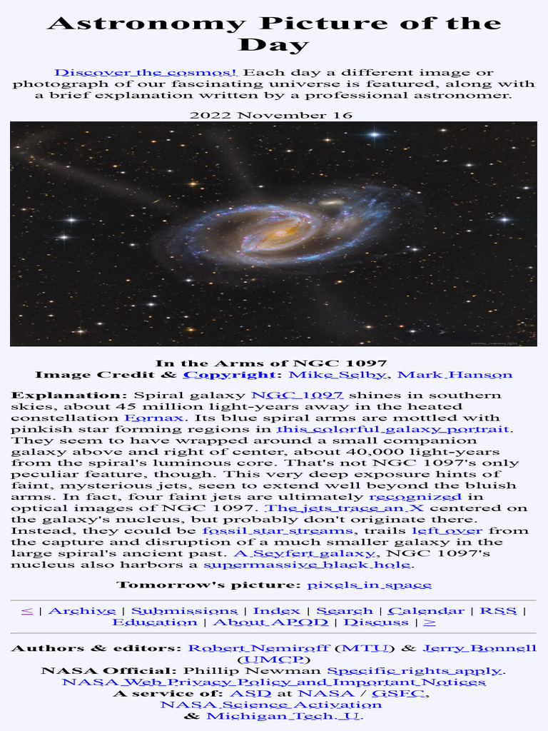APOD 2022 November 16 - in The Arms of NGC 1097 | PDF