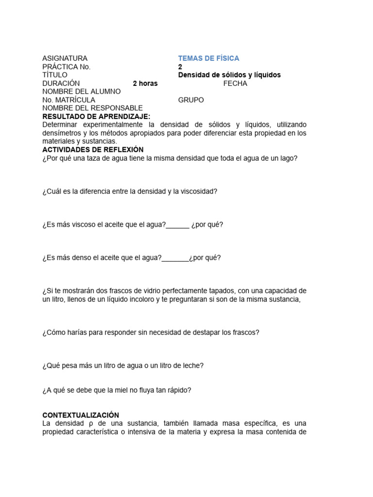 DENSIDAD | PDF | Densidad | Masa