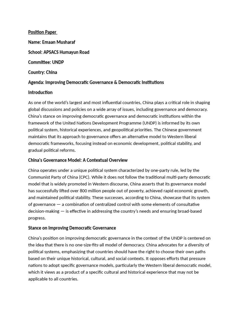 Position Paper | PDF | Governance | Institution
