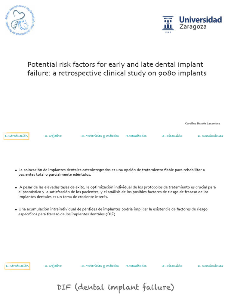 Potential Risk Factors For Early and Late Dental Implant Failure | PDF ...