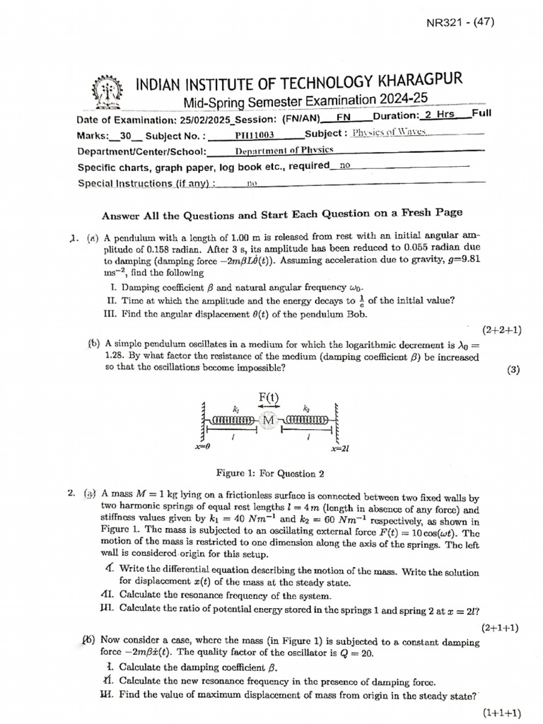 Ph11003 Physics-Of-waves 2025 Spring Midsem | PDF