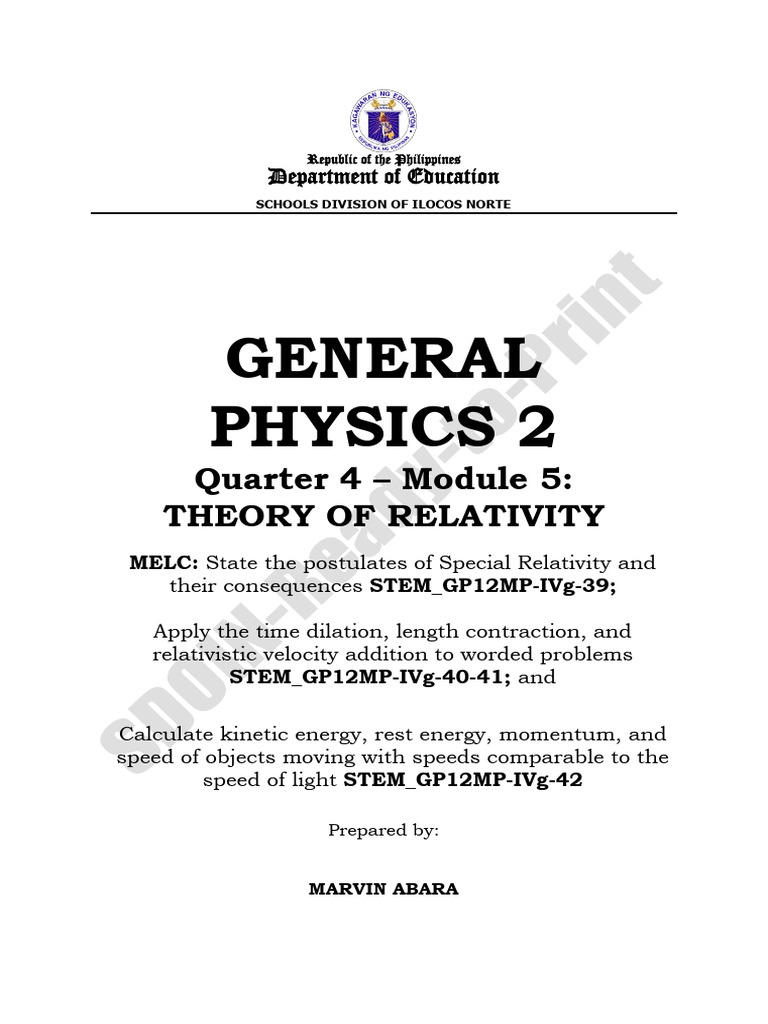 GenPhys2 12 Q4 Week5 6 Mod5 MELC 4 6 | PDF | Special Relativity | Time
