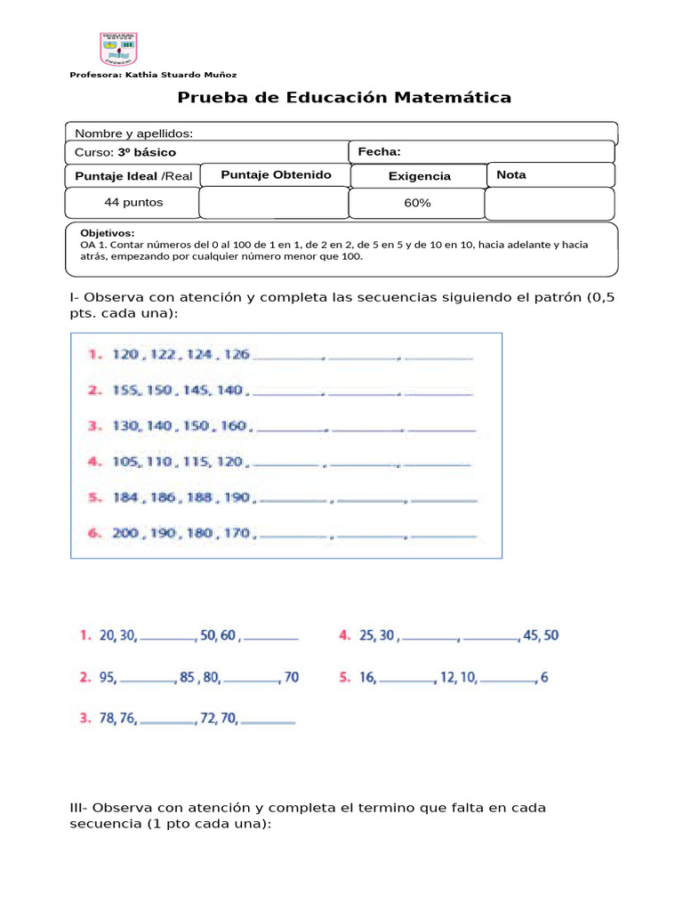 Prueba Mate 3ero Diciembre | PDF