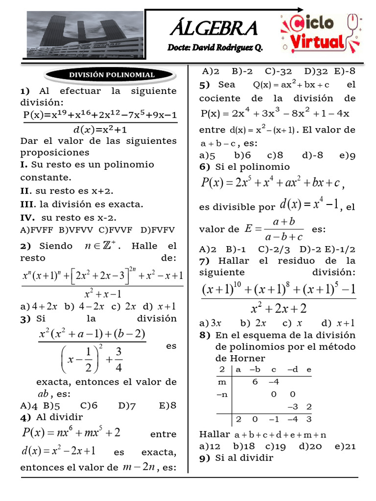 División de Polinomios: Ejercicios y Soluciones | PDF | Matemáticas ...