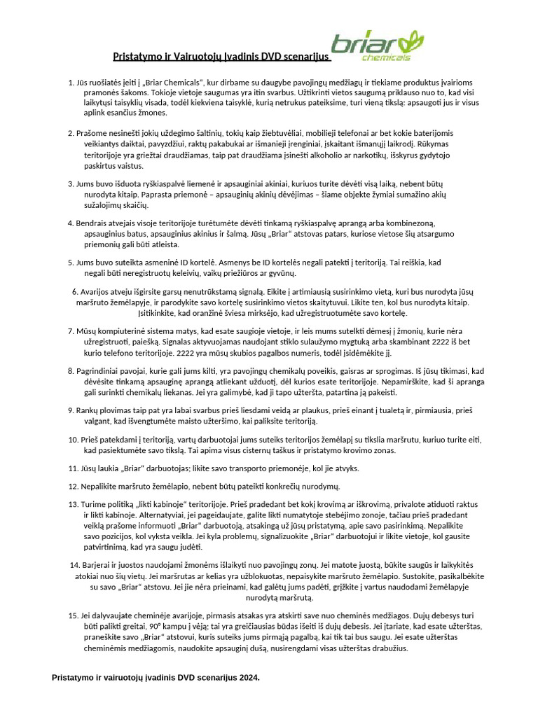 Deliveries and Driver Induction DVD Script 2024 Broken Down (Lithuanian ...