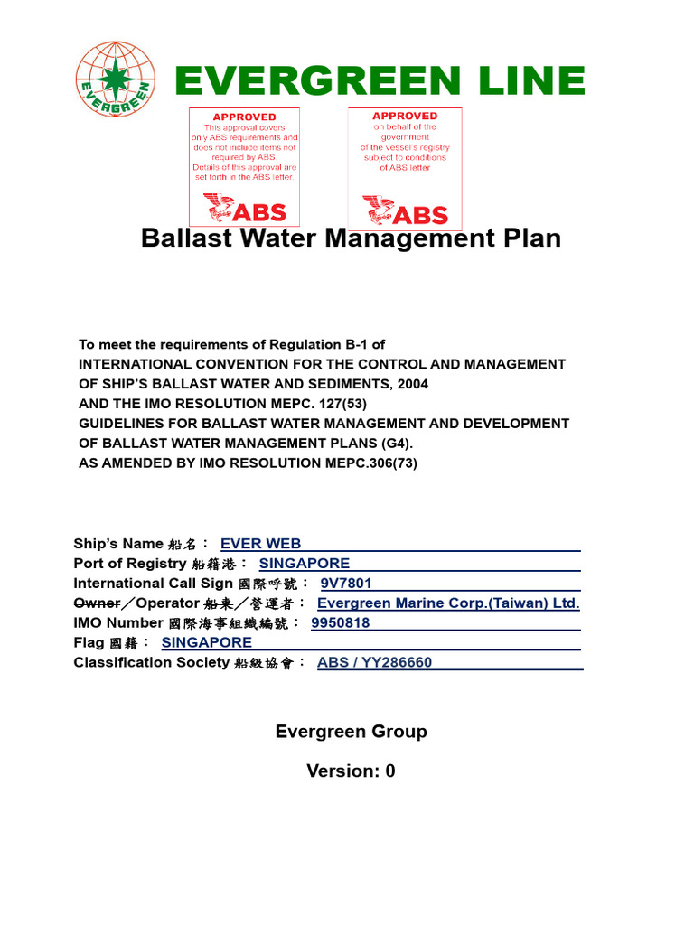 Ballast Water Management Plan Overview | PDF | Water Treatment