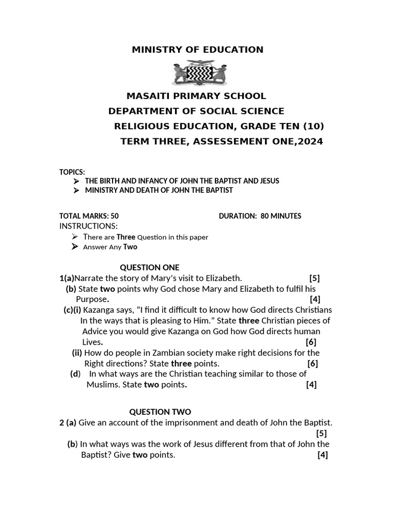 Religious Education Term 3 Test 0ne | PDF | Jesus | Abrahamic Religions