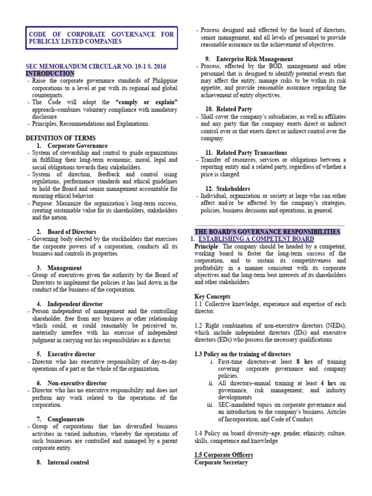 Philippine Corporate Governance Code | PDF | Internal Audit | Internal ...