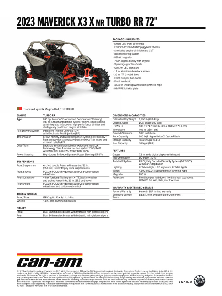 ORV SSV MY23 SPEC Can Am MAVX3 X MR 72 TURBO RR EN HR | PDF ...