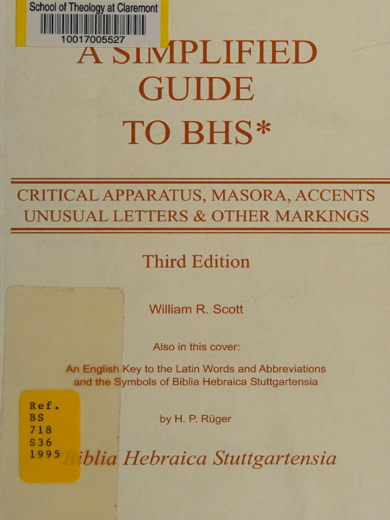 A Simplified Guide to BHS_ Critical Apparatus, Masora, -- Scott ...