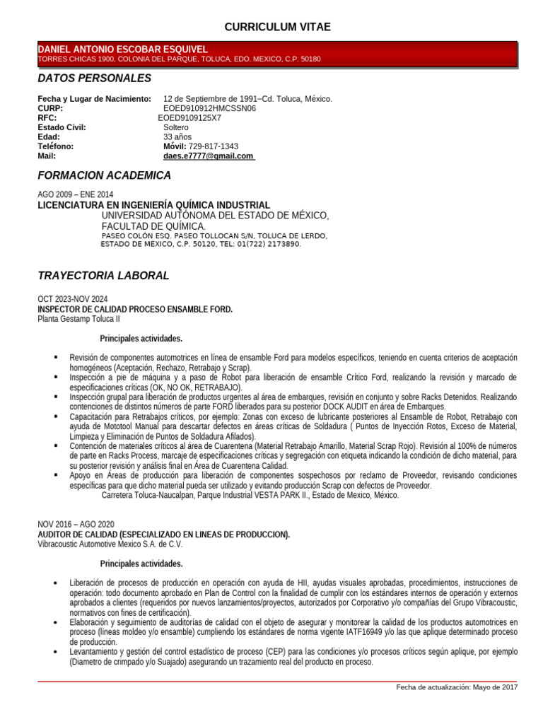 CV2025 | PDF | México | Ingeniería mecánica