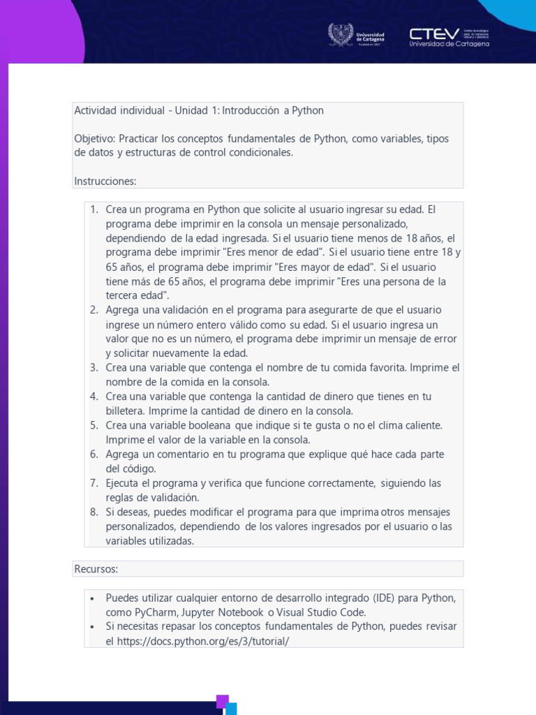 Actividad práctica de Python básica | PDF