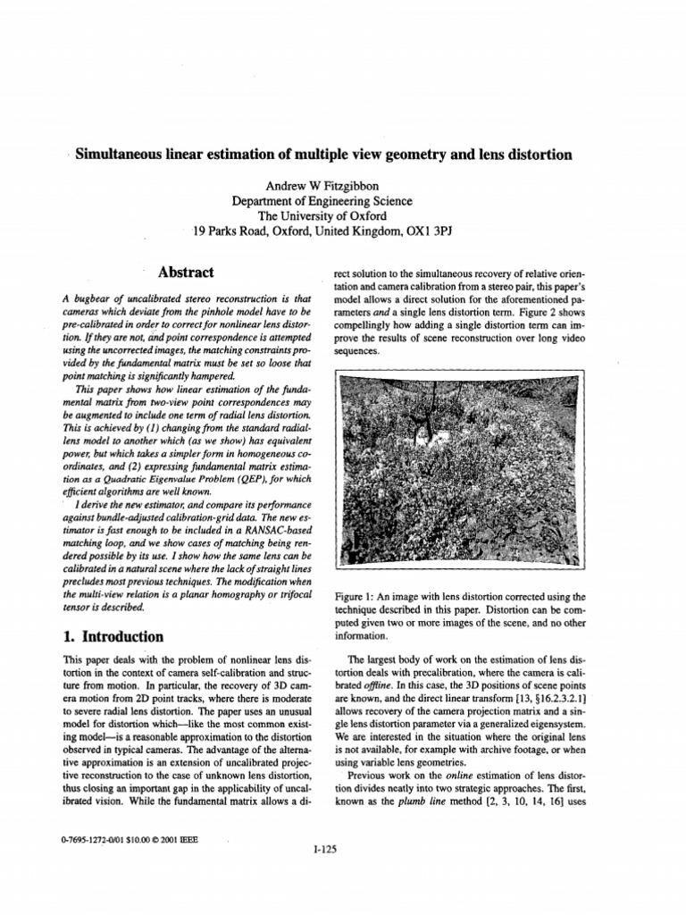 Simultaneous Linear Estimation of Multiple View Geometry and Len | PDF ...