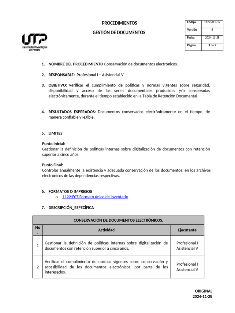1122-ACE-12 V5 - Conservación de Documentos Electrónicos - Inactivar Procedimiento | PDF ...