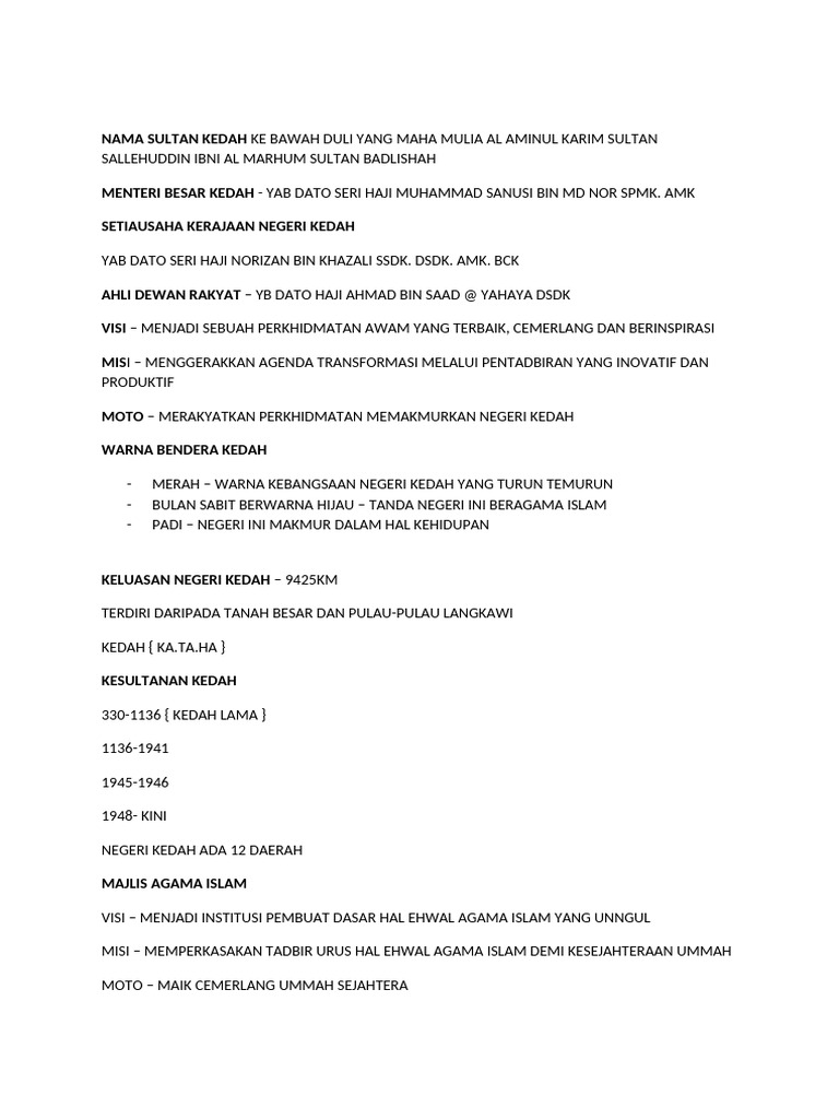 Nama Sultan Kedah Ke Bawah Duli Yang Maha Mulia Al Aminul Karim Sultan ...