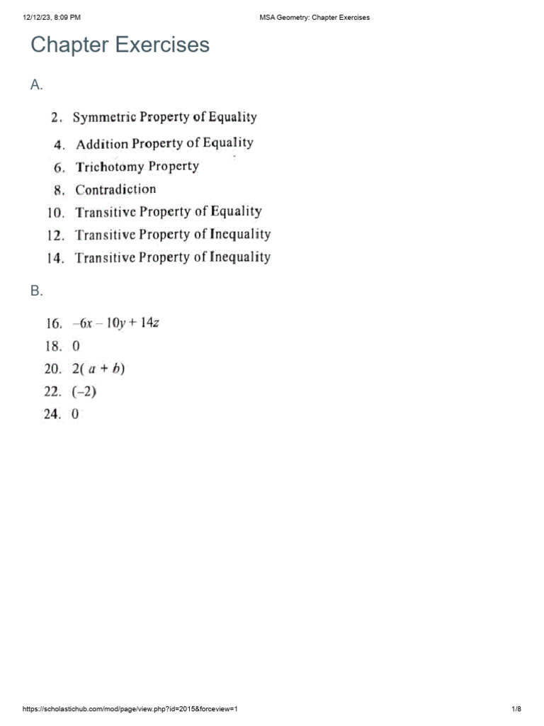 MSA Geometry - Chapter Exercises | PDF
