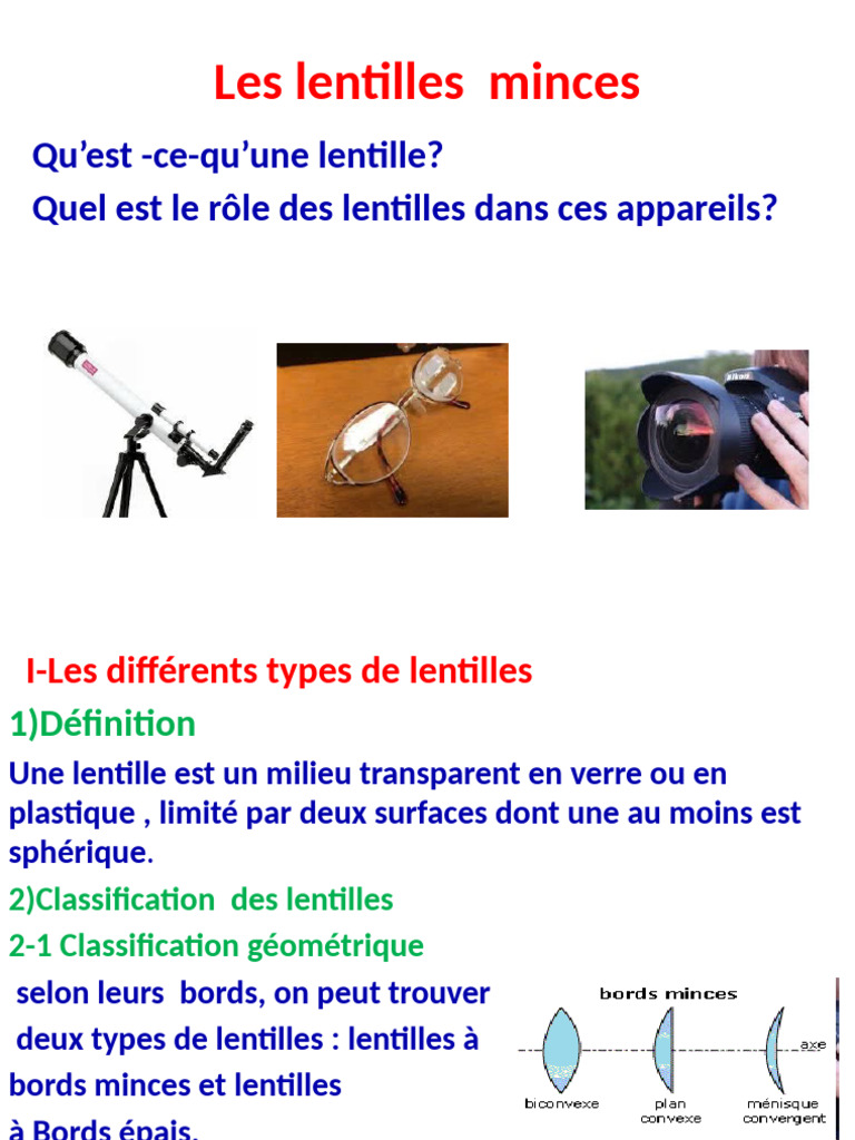 Types et caractéristiques des lentilles minces | PDF | Atomique ...