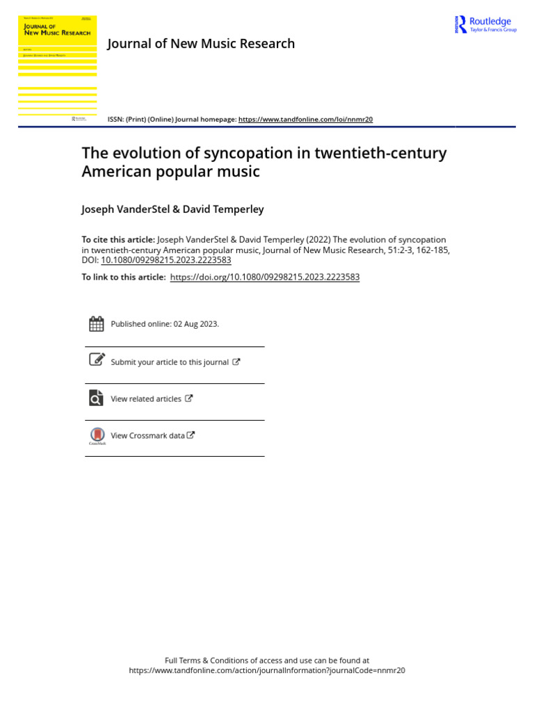 The Evolution of Syncopation in Twentieth-Century American Popular ...