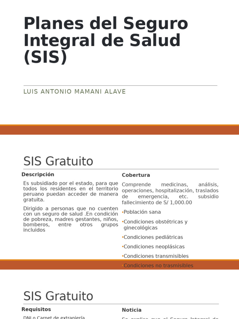 Planes Del Seguro Integral de Salud (SIS) : Luis Antonio Mamani Alave ...