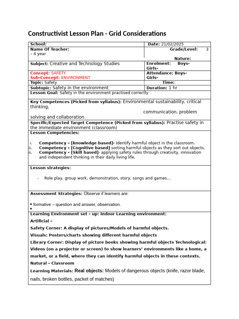 Constructivist Lesson Plan Grid Consideratio | PDF | Learning | Lesson Plan