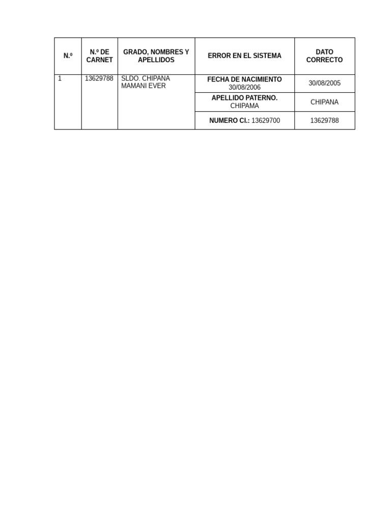 Formato de Error en El Sistema | PDF
