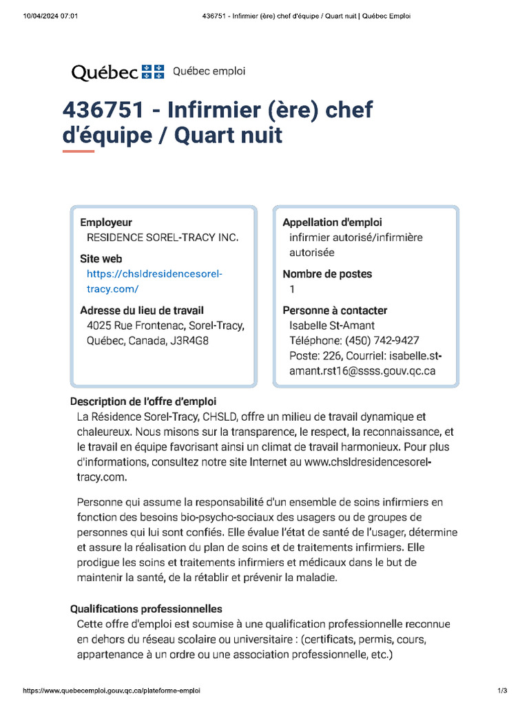 Infirmière Chef D'équipe | PDF