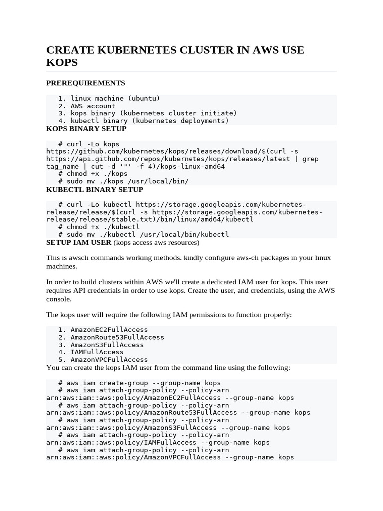 Create Kubernetes Cluster In Aws Use Kops Pdf Computer Cluster