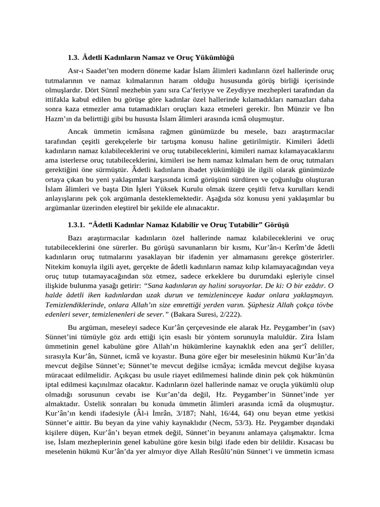 1.3. Âdetli Kadınların Namaz Ve Oruç Yükümlüğü | PDF